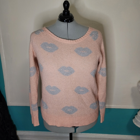 torrid | Sweaters | Torrid Pink Sweater With Silver Lips | Poshmark